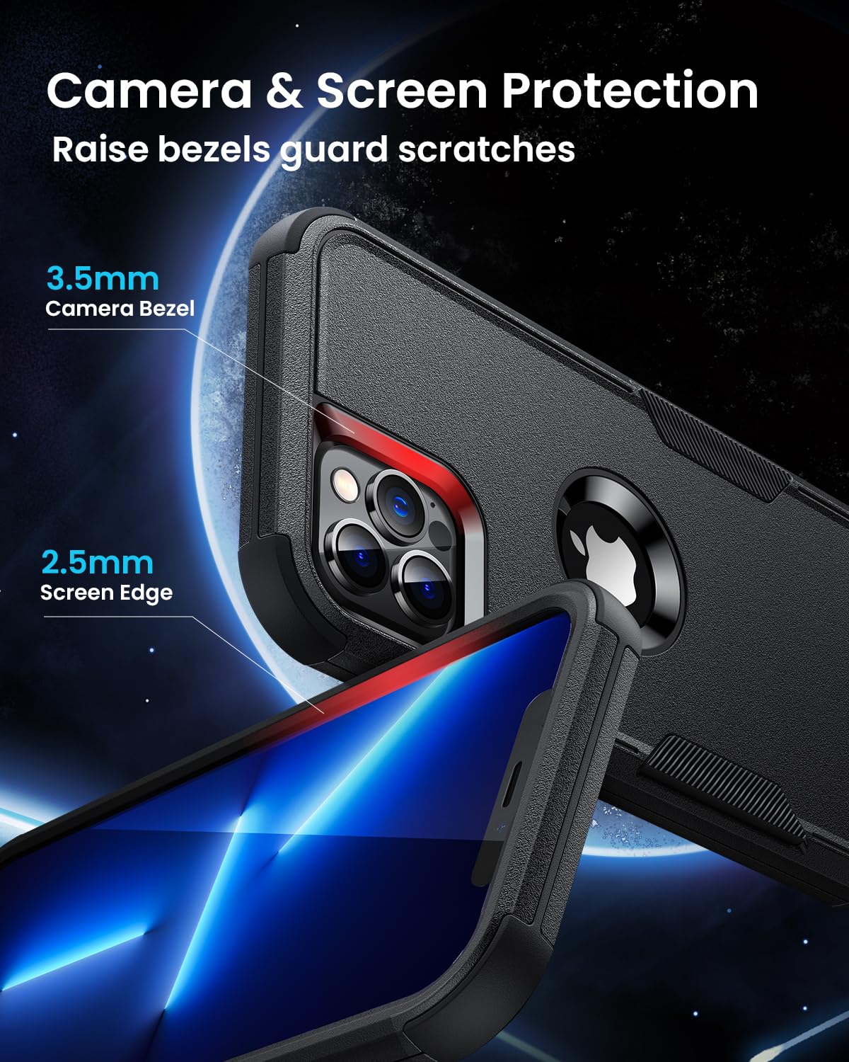 Scutum Design for iphone 13 Pro Max Case,[10 FT Military Grade Drop Protection] with [Screen Protector], 3 in 1 Non-Slip Heavy Duty Shockproof Phone Case,6.7 Inch,Black