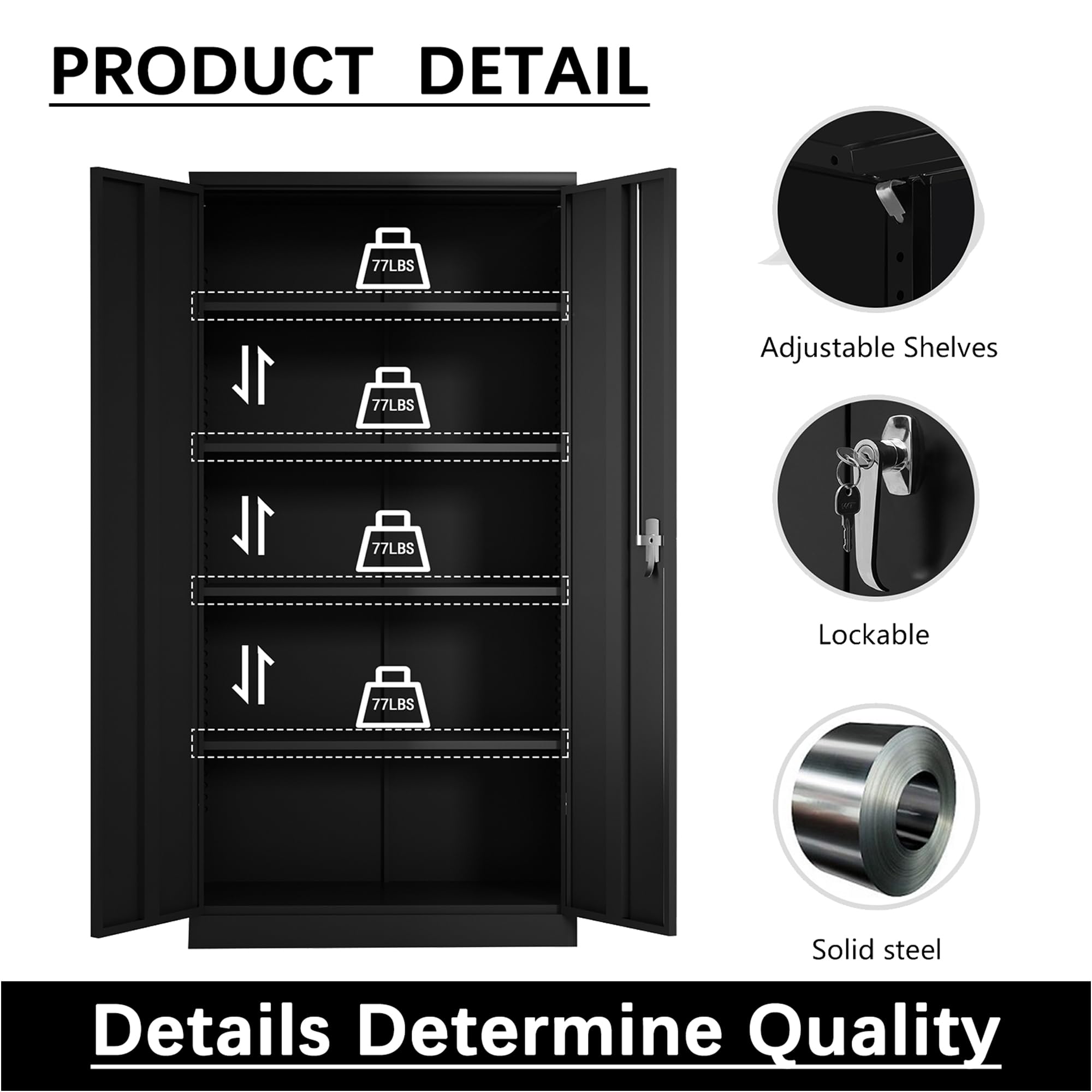 Waqiv Metal Lockable Storage Cabinet with 2 Doors,Tall Garage Tool Cabinets with Adjustable Shelves,71" Steel Filing Storage Locker for Home Office,Garage