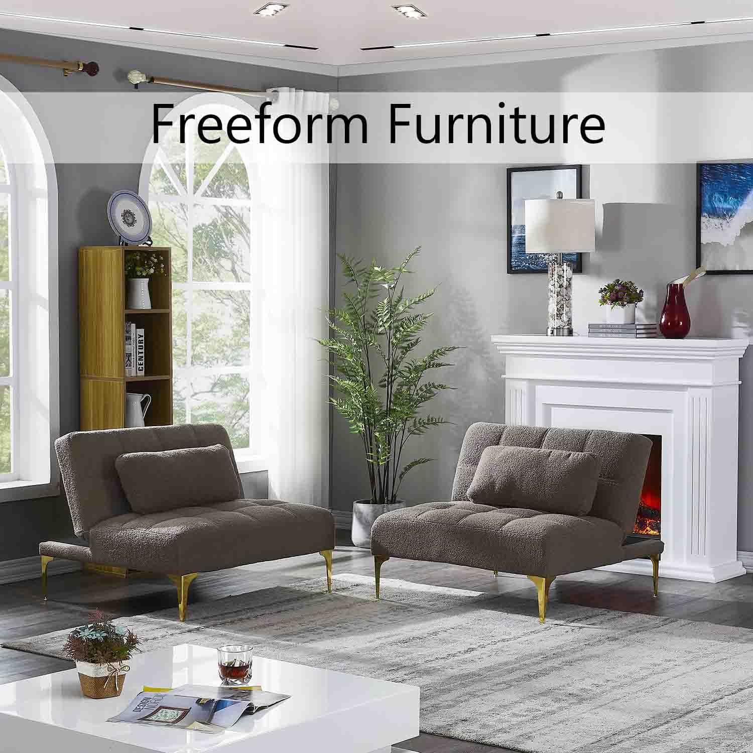 Convertible Sofa Bed, Modern Sleeper Couch with Adjustable Back/Metal Legs/Pillows, Folding Upholstered Loveseat, Sectional Sofa, Memory Foam Living Seat for Apartment/Office/Multi-Functional (Taupe)