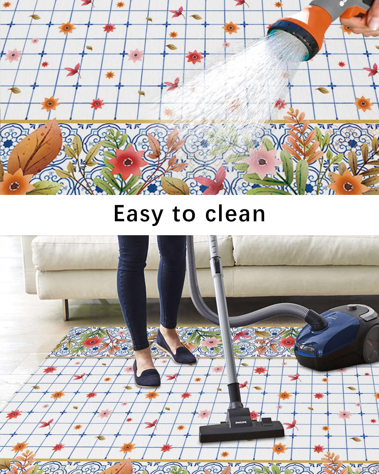 Outdoor Rug Waterproof Mat 4' x 6' for Patio, Summer Fall Ceramic Tile Floral Outside Indoor Non-Slip Front Door Mat RV Camping Carpet Area Rug for Balcony Picnic Beach Deck