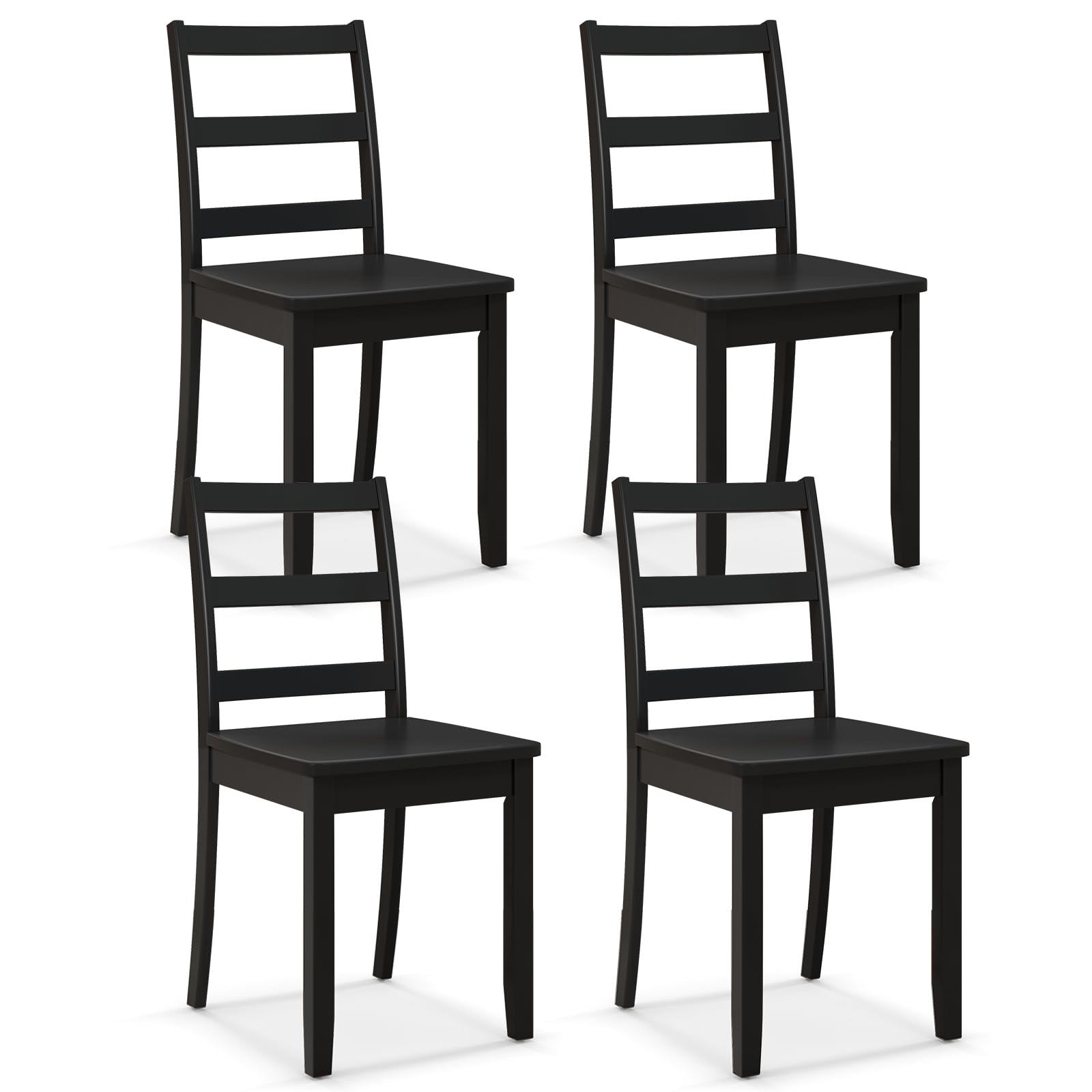 Giantex Wood Dining Chairs Set of 4 Black- Wooden Armless Kitchen Chairs with Solid Rubber Wood Legs, Non-Slip Foot Pads, Max Load 400 Lbs, Farmhouse Style High Ladder Back Wooden Dining Room Chairs