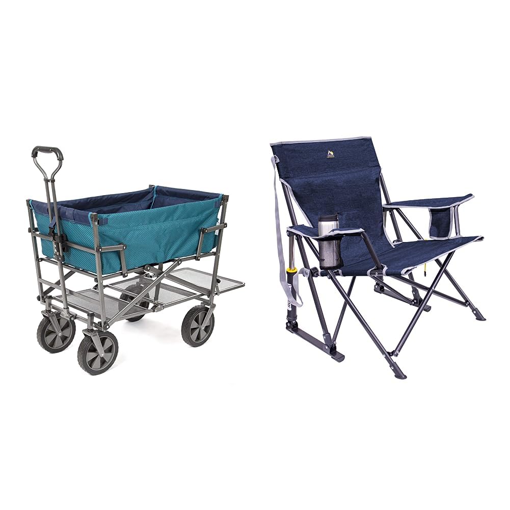 MacSports Double Decker (DD-100) Teal, Wagon & GCI Outdoor Kickback Rocker Portable Rocking Chair & Outdoor Camping Chair, Heathered Indigo