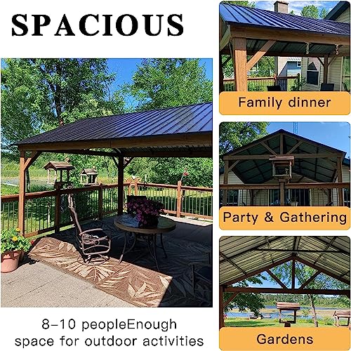 Goohome 12'x14' Hardtop Gazebo Outdoor Aluminum Gazebo with Galvanized Steel Gable Canopy, Outdoor Permanent Hard Top Waterproof Pergola for Shade and Rain for Lawn, Backyard, Deck, Poolsides