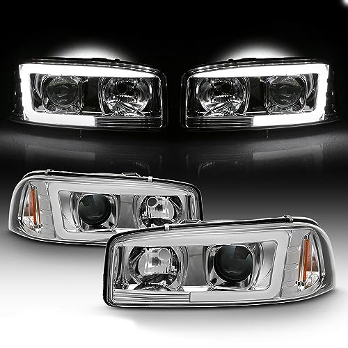 HH Building 2pcs Headlight Front Left Right Driver Passenger Side Clear Lens Chrome Housing LED Tube Projector Headlights 5_444-CDE00V2-LB-C A7799C0B3999C0B3903C_1999_2000_2001_2002_A18 GM2801186