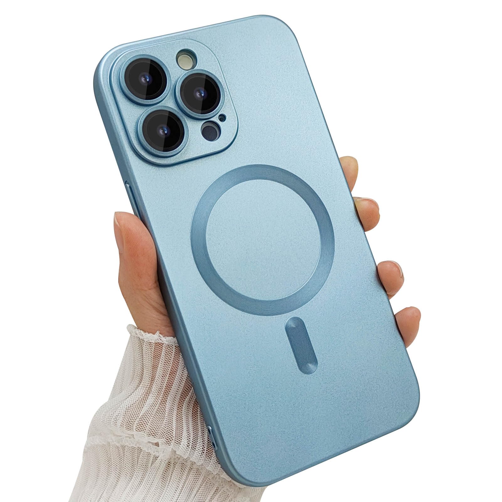ankofave Magnetic case for iPhone 13 Pro Max Phone Case for Women, Matte Luxury Soft Metallic Luster Design with Camera Lens Protector, Compatible with Magsafe Case for iPhone 13 Pro Max 6.7"-Blue