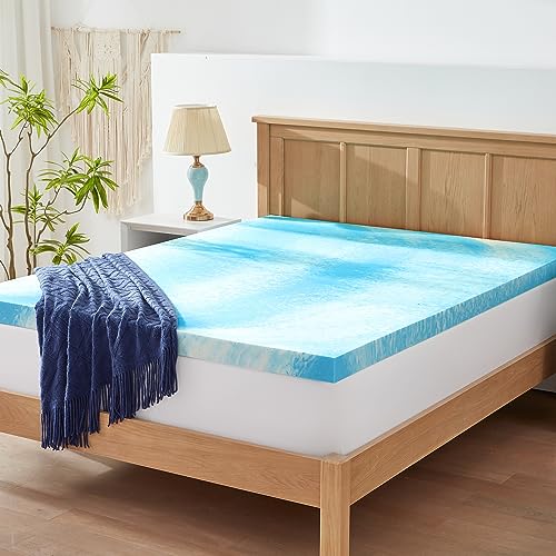 bedluxury 3 Inch Queen Mattress Topper, Gel Memory Foam for Pressure Relief, Bed Topper Queen Size, Cooling Mattress Pad, CertiPUR-US Certified, Soft & Breathable,3 Inch(sky Blue)