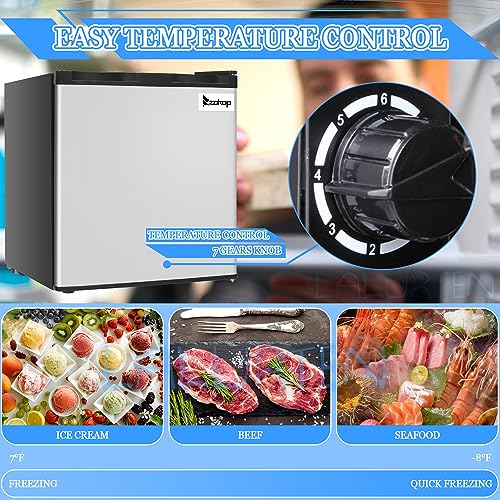 Mini Freezer Upright 1.1CU.FT Small Freezer Upright -8°F ~7°F Temperature Mini Deep Freezer Stainless Steel Upright Freezer Reversible Single Door Vertical Freezer for Home RVs Dorms Apartment Office
