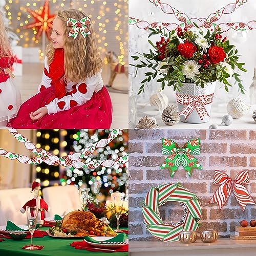 peony man Christmas Wired Edge Ribbon Candy Burlap Ribbon 2.5 Inch Red Green Xmas Crafts Ribbons for Christmas Bow Wreath Gift Wrapping DIY Crafts, 30 Yards