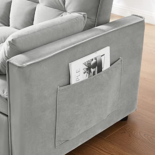 ERYE Twin Light Gray Velvet 2 Pillows Both Side Pockets, 55.2"