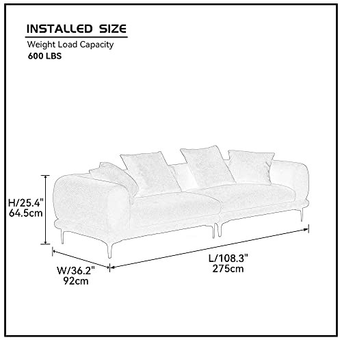 Goohome 108.3" Modern Sectional Sofa with Metal Legs, Modern Elegant Fabric Upholstered 4 Seater Couch with 4 Pillows, Living Room Furniture Set for Apartment Bedroom Office