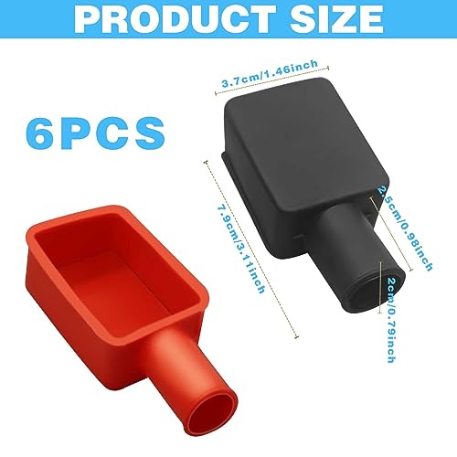 6Pcs Battery Terminal Cover, Battery Terminal Protector, Car Insulating Battery Cover, Soft Rubber Positive and Negative Poles Stud Covers Connector Top Post Cap for Car Motorcycle Truck (Red/Black)