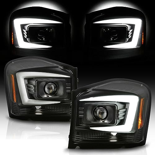 HH Building Headlight U-Bar Front Left Right Side Clear Lens Black Housing LED Tube -Shape Drl Projector Lamp B0504A_2004_2005_2006_04_05_06_C27 55077721AD 444-DDU04-LB-BK