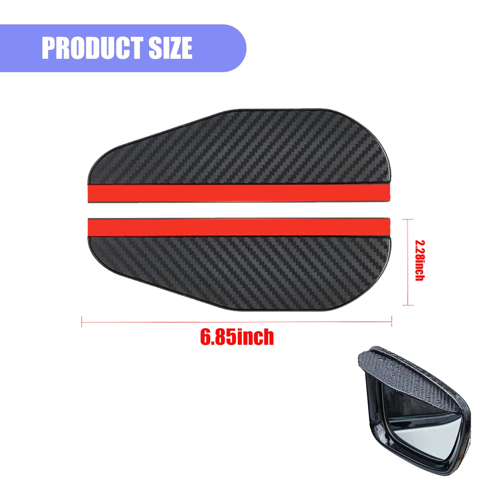 Jawmoy 2 PCS Car Rear Vision Mirror Rain Eyebrows, Thickened Carbon Fiber Rainboard, Rearview Mirror Visor Guard, Suitable for External Accessories for Most Cars (Black)