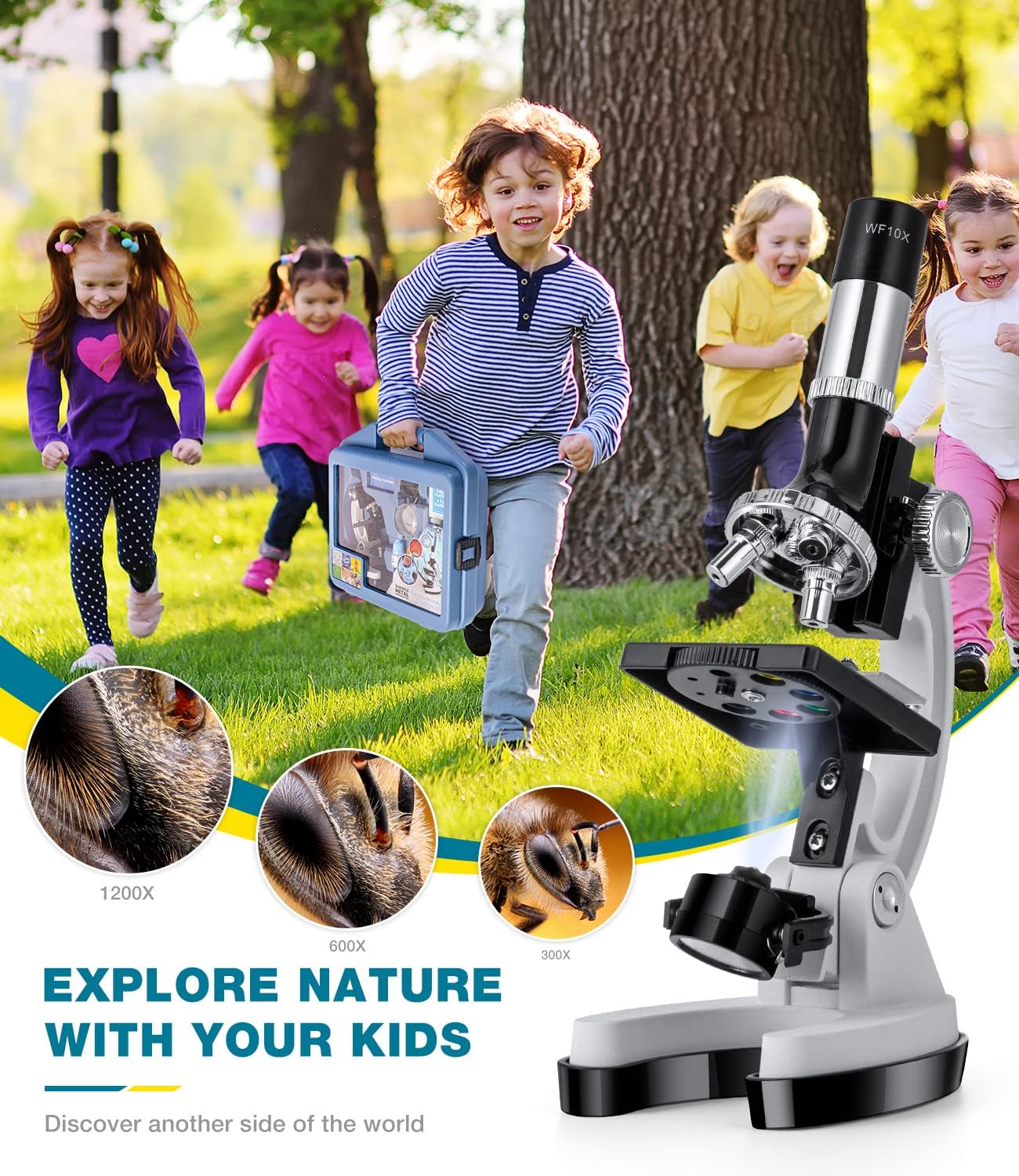 KIDSROOM 62-pcs Microscope for Kids 5-7 8-12, Kids Microscope Kit with 13 Prepared & 27 Blank Slides, Science Experiments Kits STEM Toys for Kids 3 4-6 7 8 9 10 11 12 Birthday Gifts 2024