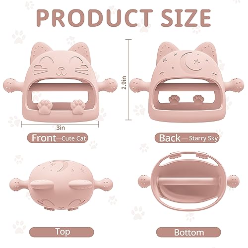 3 Pack Baby Teether Toys,Teething Toys for Babies 0-6 Months,Never Drop Baby Chew Toys with Cute Cat Pattern,Hand Teether Pacifiers for Teething Relief,Ideal Baby Shower Gifts for New Moms & Newborn
