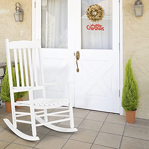 Patio Rocking Chair, Wooden Porch Rocker with High Back, 350Lbs Support Rocking Chairs for Both Outdoor and Indoor, Rocker Chair Patio Seating Chairs Rocking Chairs, Oak White 68.5X86X115CM