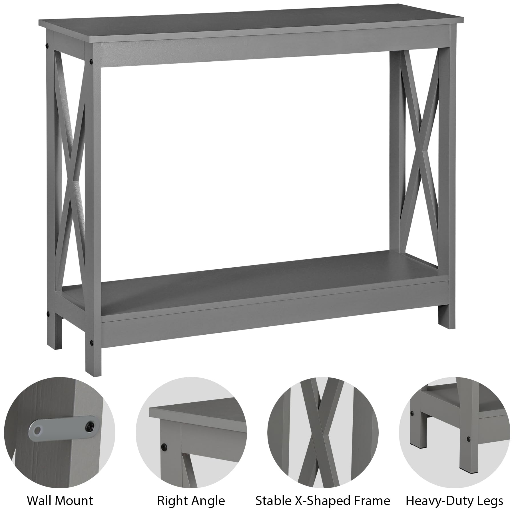 ZENY Console Table, Entryway Table, Narrow Sofa Table with 2-Tier Shelves, Entrance Table for Living Room, Entryway, Hallway, Foyer (Grey)