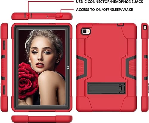 Kebiory Shockproof Rugged Hybrid with Screen Protector Cover for Dragon Touch 102/Blackview Tab 7/7 Pro/OSCAL Pad 10 Tablet/TECLAST P30S/M40 Plus/M40S/M40 PRO/P20S/P20HD/P40HD (Red/Black,2 Pack)