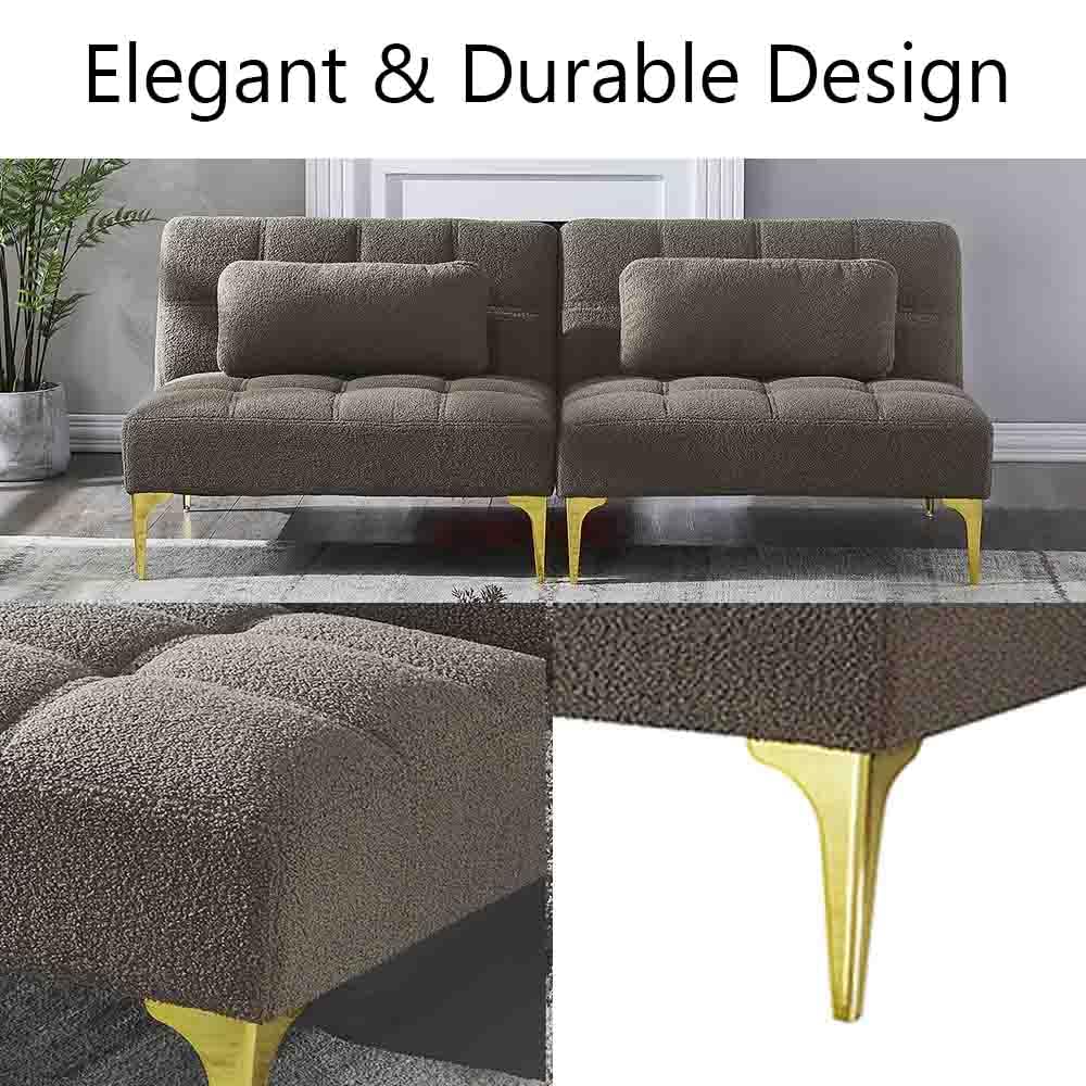 Convertible Sofa Bed, Modern Sleeper Couch with Adjustable Back/Metal Legs/Pillows, Folding Upholstered Loveseat, Sectional Sofa, Memory Foam Living Seat for Apartment/Office/Multi-Functional (Taupe)