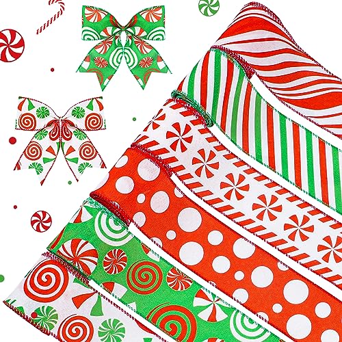 peony man Christmas Wired Edge Ribbon Candy Burlap Ribbon 2.5 Inch Red Green Xmas Crafts Ribbons for Christmas Bow Wreath Gift Wrapping DIY Crafts, 30 Yards
