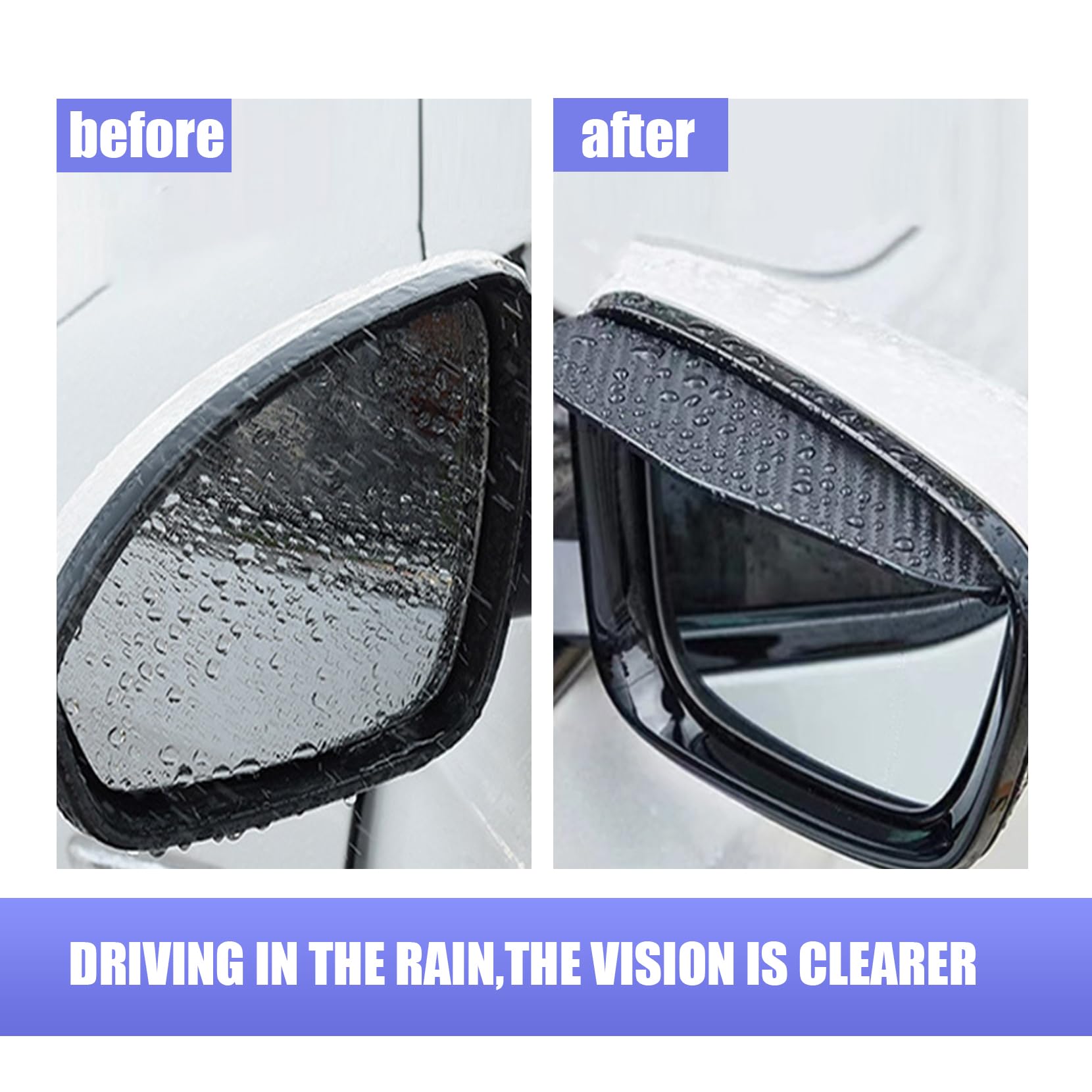 Jawmoy 2 PCS Car Rear Vision Mirror Rain Eyebrows, Thickened Carbon Fiber Rainboard, Rearview Mirror Visor Guard, Suitable for External Accessories for Most Cars (Black)