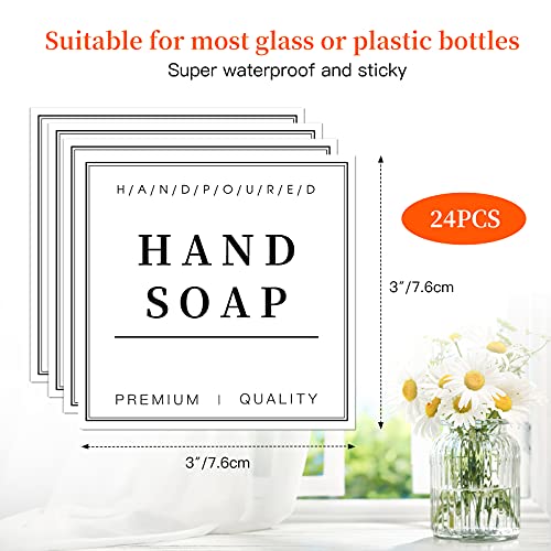 24 PCS White Waterproof Labels for Bottles, Shampoo and Conditioner Dispenser Label Stickers, Bathroom Hand Soap Label Stickers,Removable Cleaning Labels for Glass/Plastic Spray Bottle