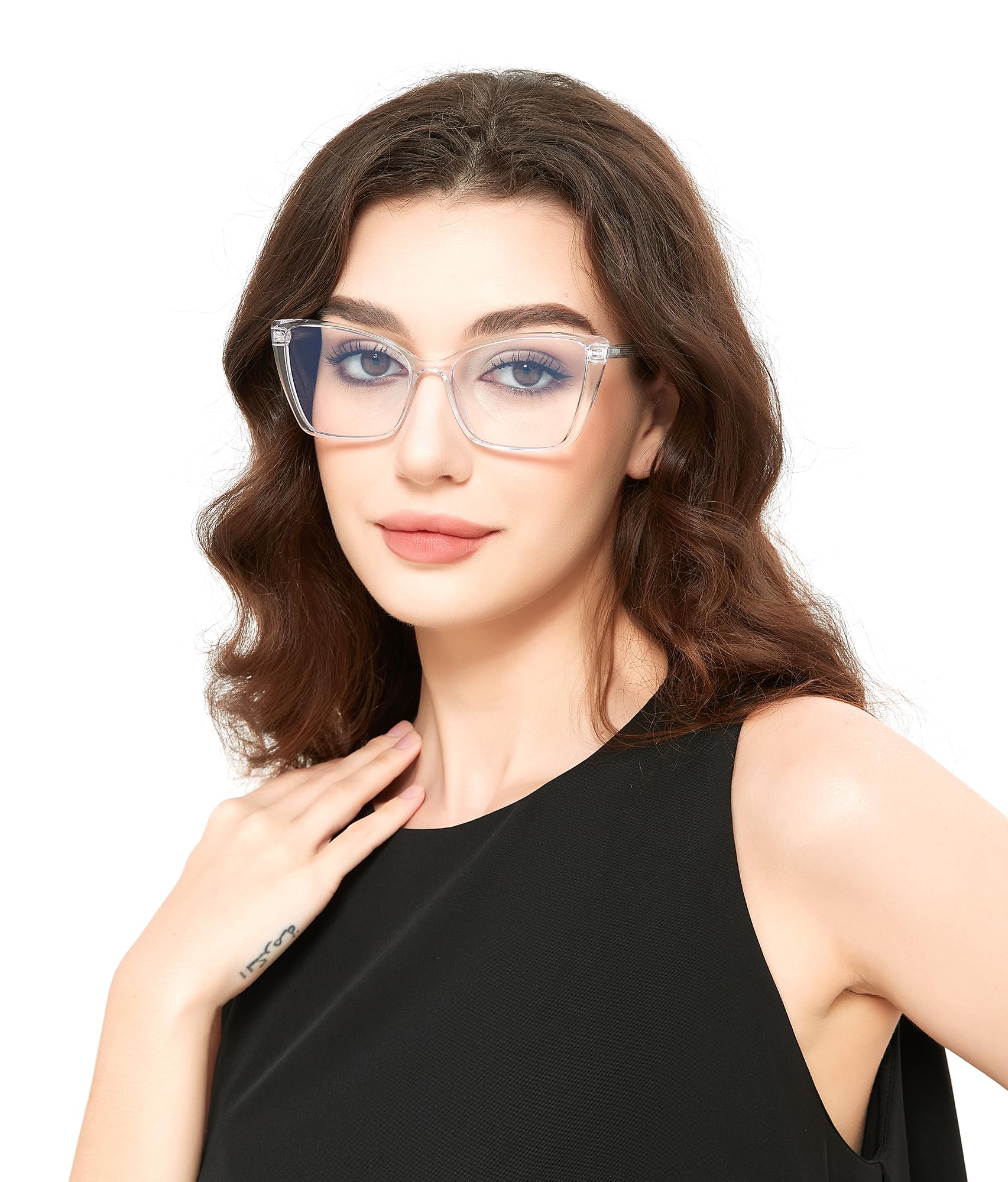 JFXQDR 2 Pack Women's Oversized Blue Light Blocking Glasses, Trendy Cat Eye Computer Gaming Eyeglasses Anti Eyestrain & UV Glare RF6204 (Black + Clear Cateye Frame)