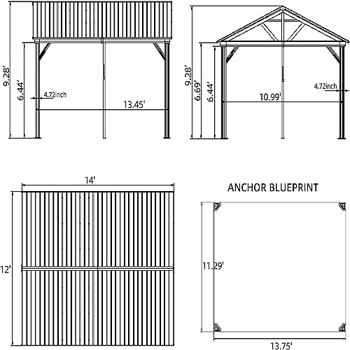 Goohome 12'x14' Hardtop Gazebo Outdoor Aluminum Gazebo with Galvanized Steel Gable Canopy, Outdoor Permanent Hard Top Waterproof Pergola for Shade and Rain for Lawn, Backyard, Deck, Poolsides