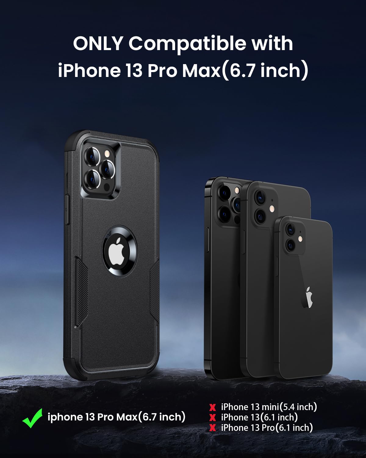 Scutum Design for iphone 13 Pro Max Case,[10 FT Military Grade Drop Protection] with [Screen Protector], 3 in 1 Non-Slip Heavy Duty Shockproof Phone Case,6.7 Inch,Black