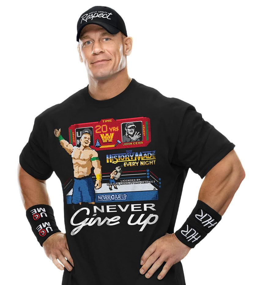 WWE John Cena Then Now Forever 8 Bit Adult T-Shirt(MD, Black)