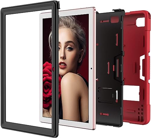 Kebiory Shockproof Rugged Hybrid with Screen Protector Cover for Dragon Touch 102/Blackview Tab 7/7 Pro/OSCAL Pad 10 Tablet/TECLAST P30S/M40 Plus/M40S/M40 PRO/P20S/P20HD/P40HD (Red/Black,2 Pack)
