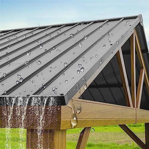 Goohome 12'x14' Hardtop Gazebo Outdoor Aluminum Gazebo with Galvanized Steel Gable Canopy, Outdoor Permanent Hard Top Waterproof Pergola for Shade and Rain for Lawn, Backyard, Deck, Poolsides
