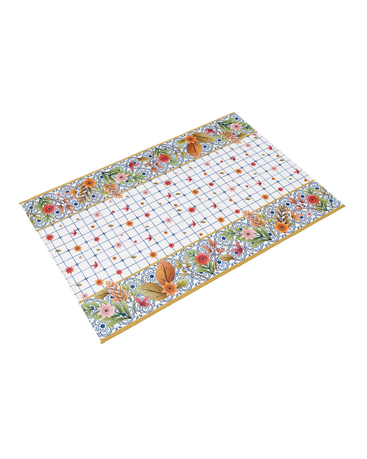 Outdoor Rug Waterproof Mat 4' x 6' for Patio, Summer Fall Ceramic Tile Floral Outside Indoor Non-Slip Front Door Mat RV Camping Carpet Area Rug for Balcony Picnic Beach Deck