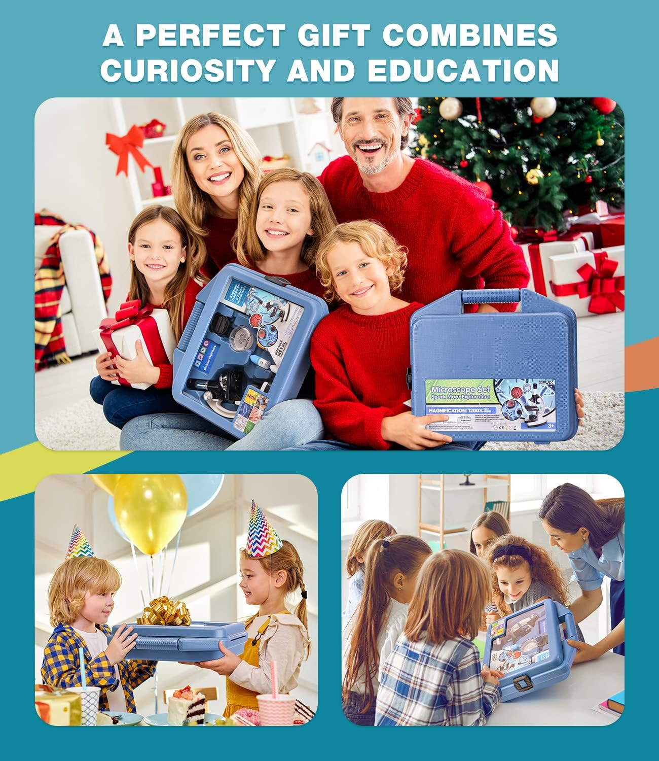 KIDSROOM 62-pcs Microscope for Kids 5-7 8-12, Kids Microscope Kit with 13 Prepared & 27 Blank Slides, Science Experiments Kits STEM Toys for Kids 3 4-6 7 8 9 10 11 12 Birthday Gifts 2024