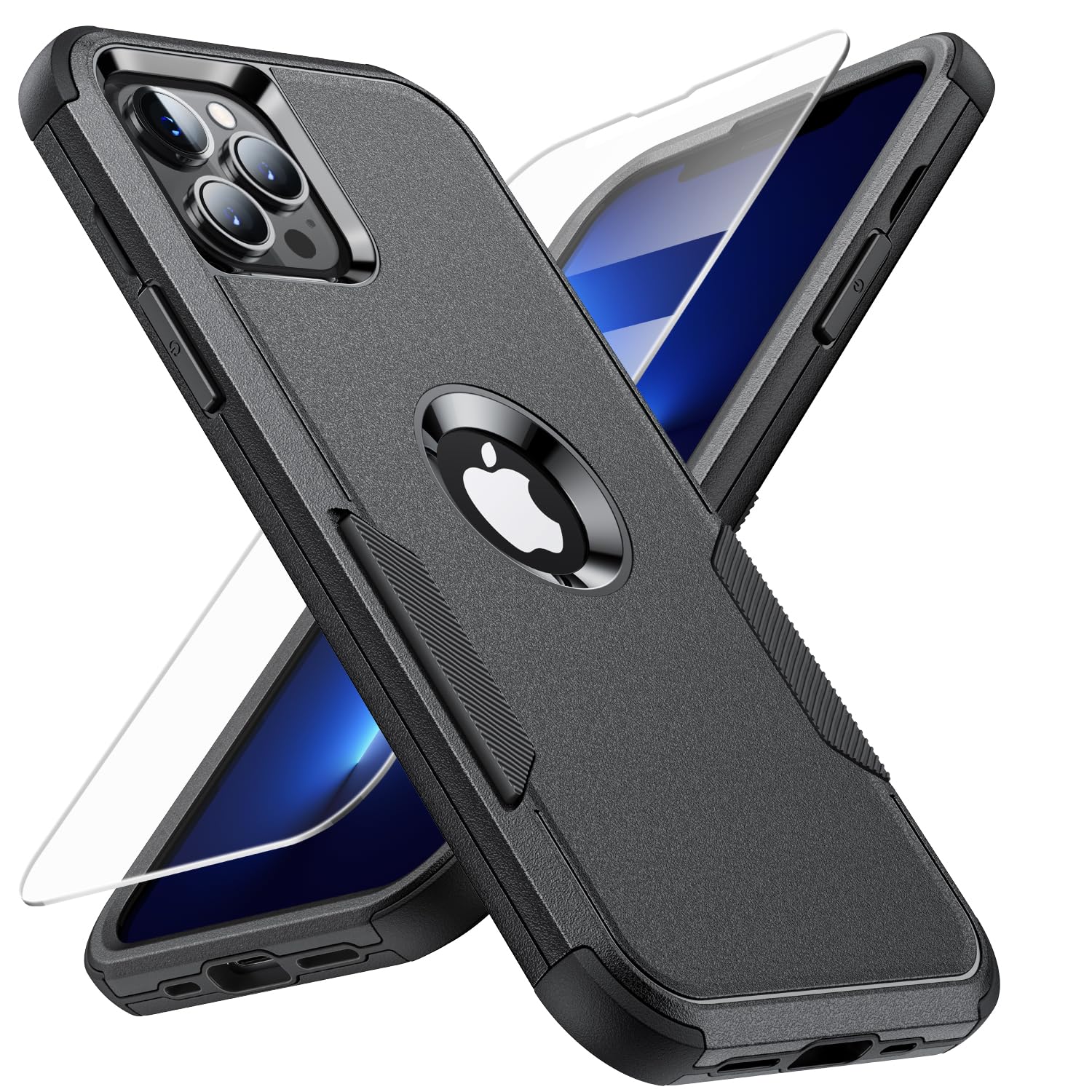 Scutum Design for iphone 13 Pro Max Case,[10 FT Military Grade Drop Protection] with [Screen Protector], 3 in 1 Non-Slip Heavy Duty Shockproof Phone Case,6.7 Inch,Black