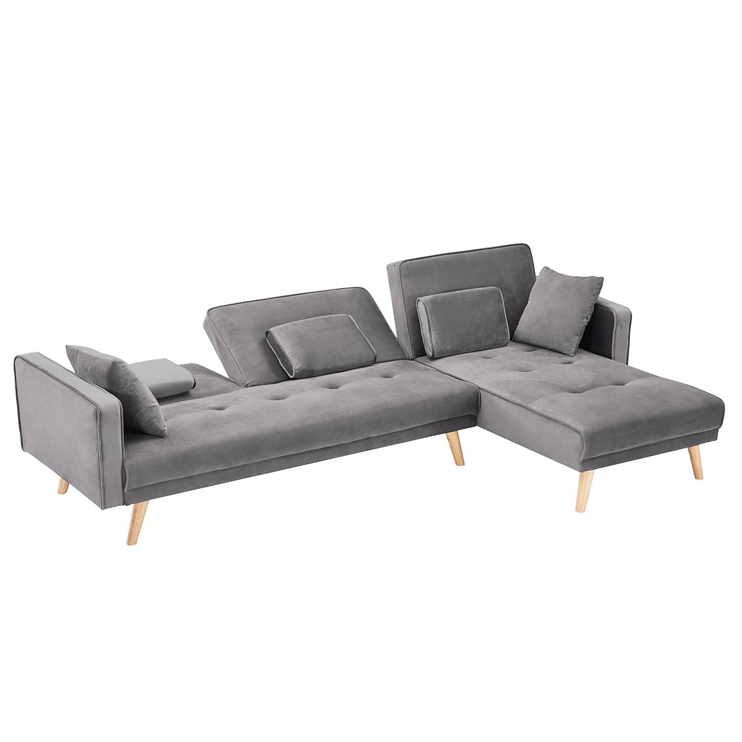 Eafurn L-Shaped Convertible Sectional Sofa with Chaise Lounge and Adjustable Spilt Backrest,3 Seater Soft Velvet Sleeper Couch Bed with Wooden Legs,Tufted Corner Sofa & Couch with Throw Pillows