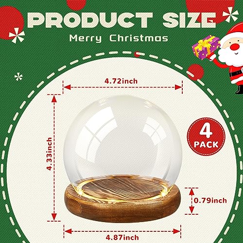Funtery 4 Pcs 3.54 x 5 in Christmas DIY Clear Glass Dome Keepsake Globe Display Case with Light Wood Base Decorative Snow Globe Kit Plant Terrarium Decor for Women Craft Tabletop Gift (Classic Style)