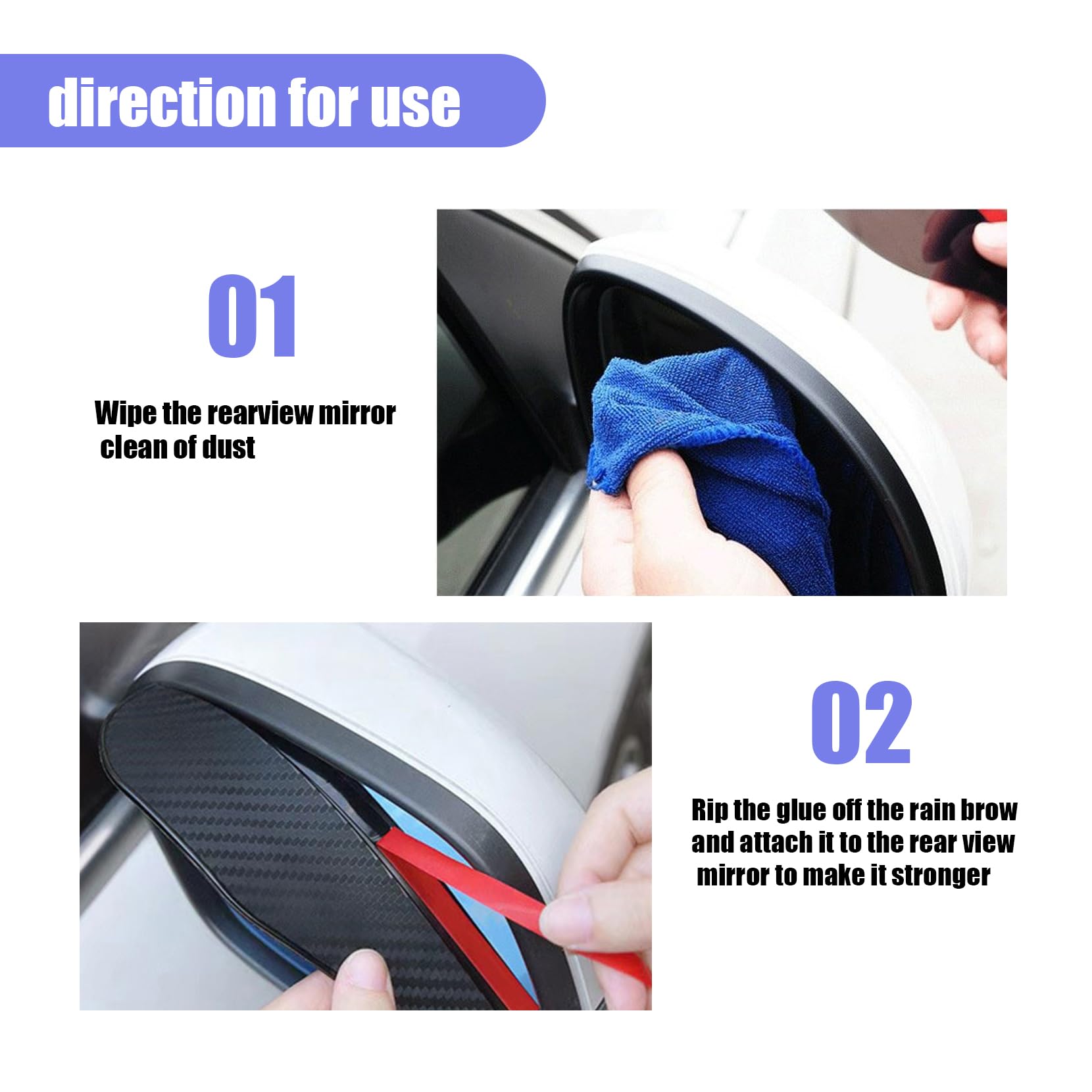 Jawmoy 2 PCS Car Rear Vision Mirror Rain Eyebrows, Thickened Carbon Fiber Rainboard, Rearview Mirror Visor Guard, Suitable for External Accessories for Most Cars (Black)