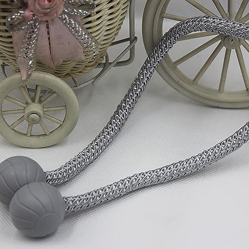 Strong Magnetic Curtain Tiebacks, 2 Pack Magnetic Tiebacks for Curtains Decorative Curtain Holdbacks Strap Modern Rope Drape Tie Backs for Outdoor Home Window Office Bathroom Round Design, Grey