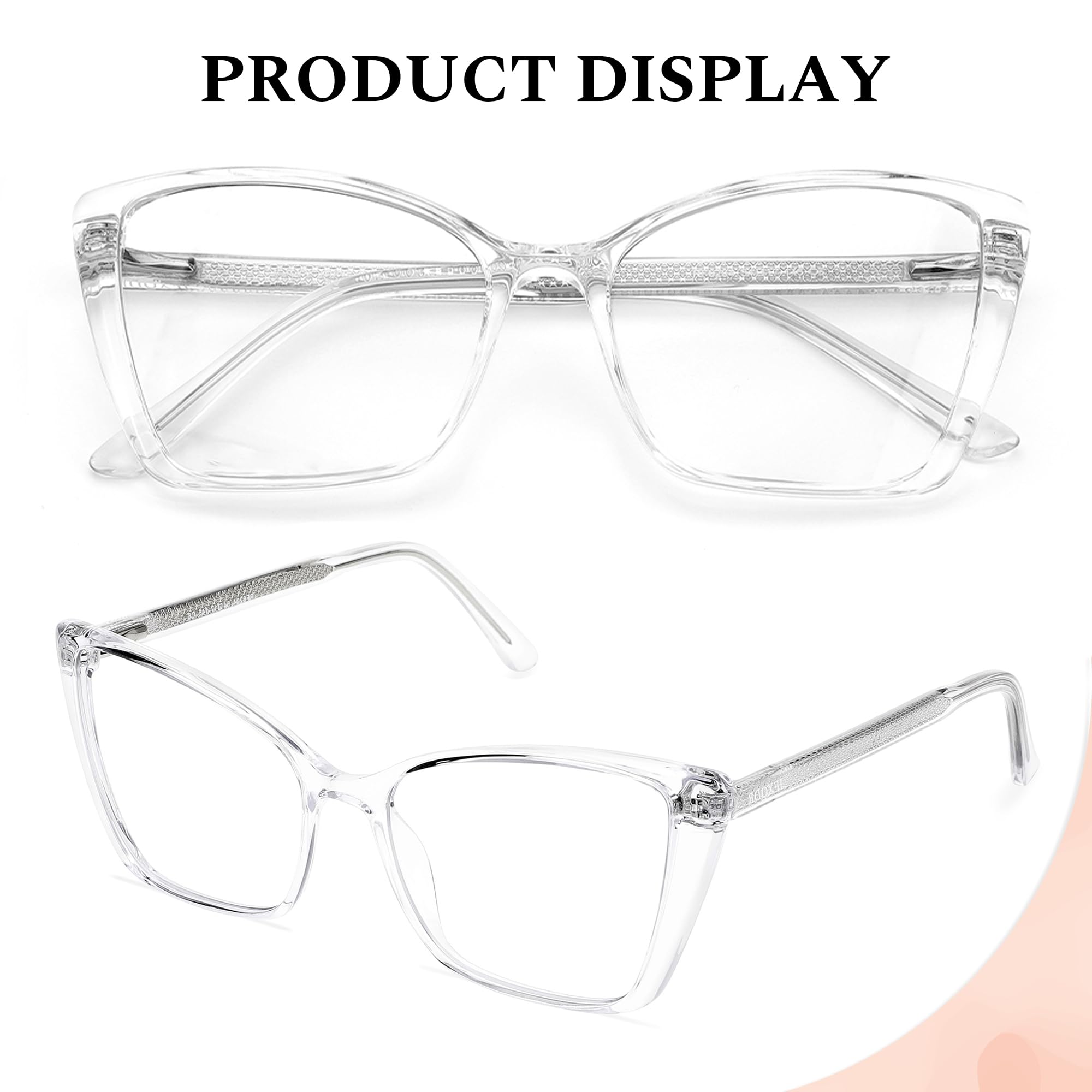 JFXQDR 2 Pack Women's Oversized Blue Light Blocking Glasses, Trendy Cat Eye Computer Gaming Eyeglasses Anti Eyestrain & UV Glare RF6204 (Black + Clear Cateye Frame)
