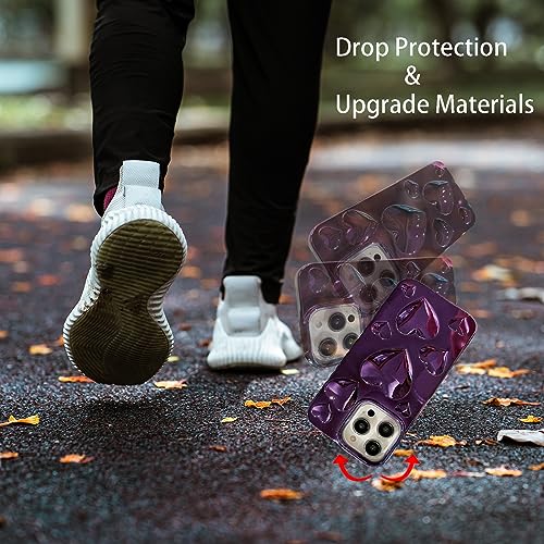 MGQILING iPhone 14 Pro Max Case, Plating Bling 3D Love Heart Case, Cute Love Hearts Sparkle Phone Case for Women Girls, Soft TPU Full Camera Shockproof Protective Clear Case - Purple