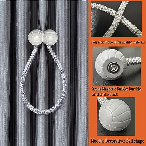 Strong Magnetic Curtain Tiebacks, 2 Pack Magnetic Tiebacks for Curtains Decorative Curtain Holdbacks Strap Modern Rope Drape Tie Backs for Outdoor Home Window Office Bathroom Round Design, Grey