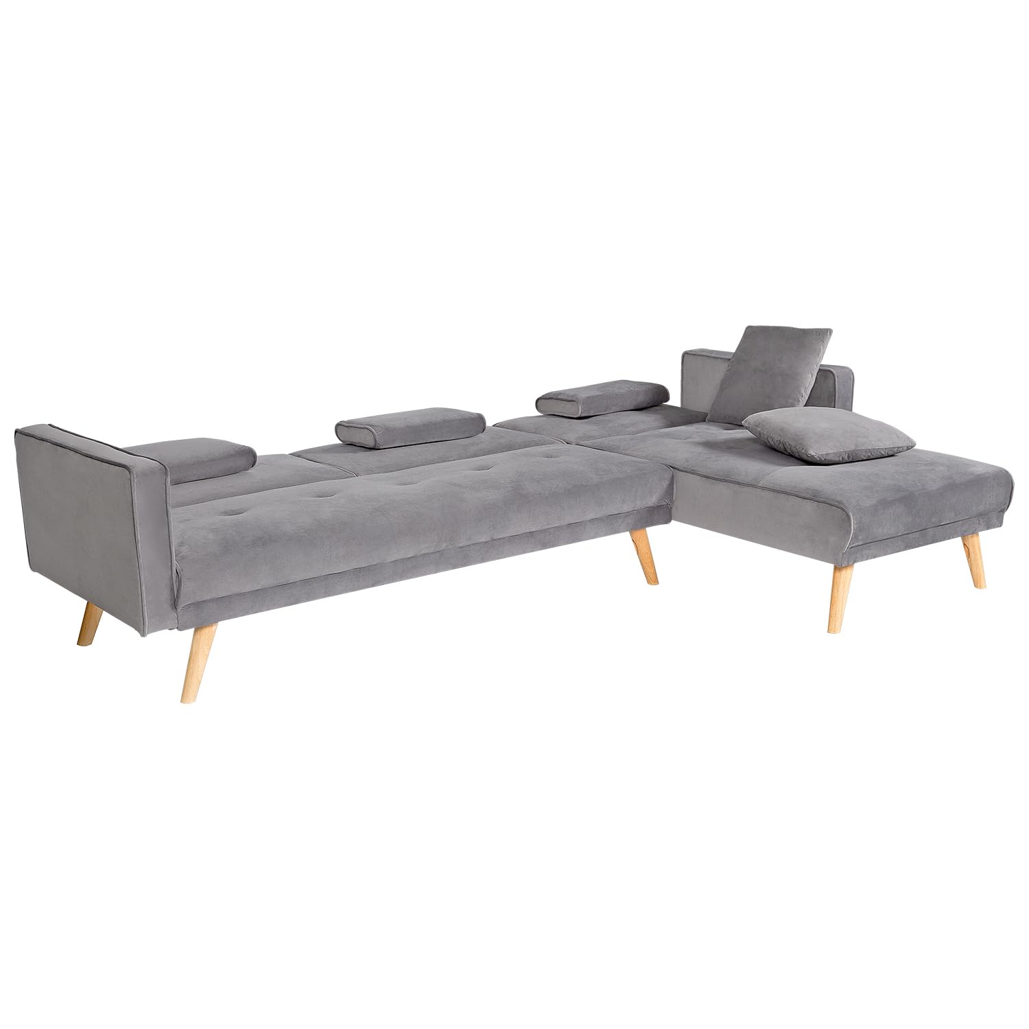 Eafurn L-Shaped Convertible Sectional Sofa with Chaise Lounge and Adjustable Spilt Backrest,3 Seater Soft Velvet Sleeper Couch Bed with Wooden Legs,Tufted Corner Sofa & Couch with Throw Pillows