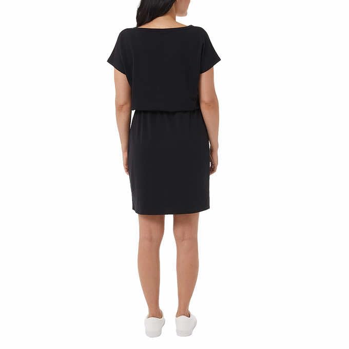 32 Degrees Ladies' Side Pockets, Drop Shoulder, Stretch Comfort, V-Neck, Soft Lux Dress | Black, Large