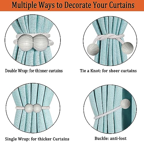 Strong Magnetic Curtain Tiebacks, 2 Pack Magnetic Tiebacks for Curtains Decorative Curtain Holdbacks Strap Modern Rope Drape Tie Backs for Outdoor Home Window Office Bathroom Round Design, Grey