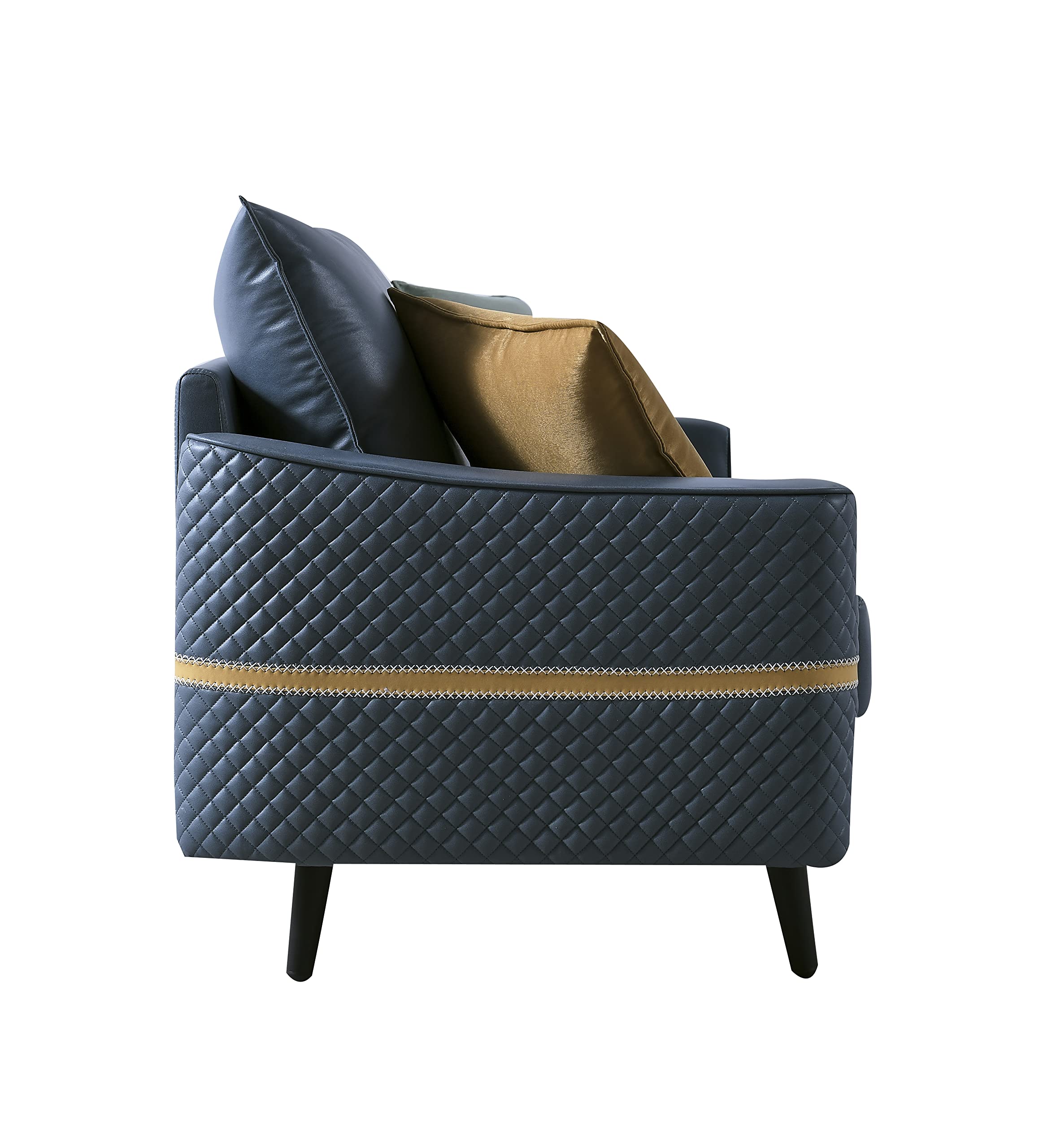 Prohon Tufted Love 73.22" Small Spaces, Mid-Century 2-3 Seats Loveseat with 2 Pillows, Leather Look High Comfort Fabric Sofa Couch for Living Room, Bedroom, Office, Apartment, Blue