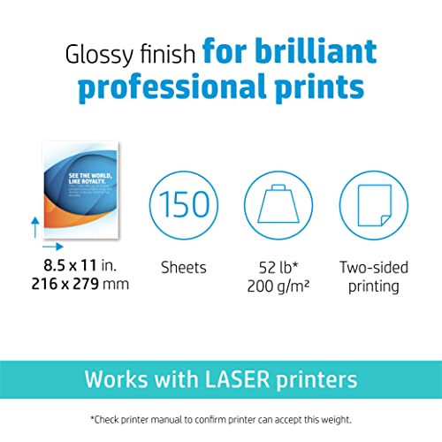 HP Professional Business Paper, Glossy, 8.5x11 in, 52 lb, 150 sheets, works with laser printers (4WN10A)