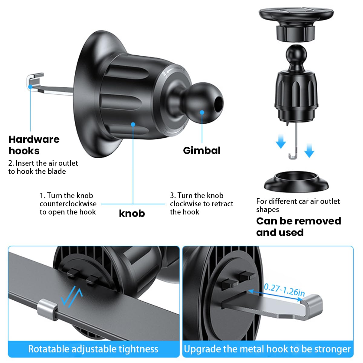 AUCELI Car Phone Holder for Air Vent, Universal Hands-Free Car Cell Phone Mount, Big Phones & Thick Case Friendly, Auto Phone Clamp Cradle for iPhone 14 13 12 Pro Max and More Smartphones