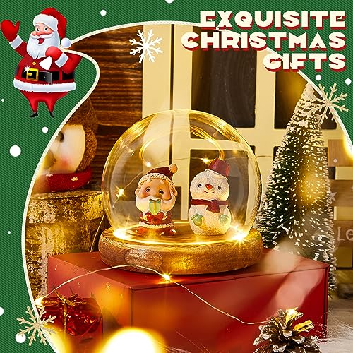 Funtery 4 Pcs 3.54 x 5 in Christmas DIY Clear Glass Dome Keepsake Globe Display Case with Light Wood Base Decorative Snow Globe Kit Plant Terrarium Decor for Women Craft Tabletop Gift (Classic Style)