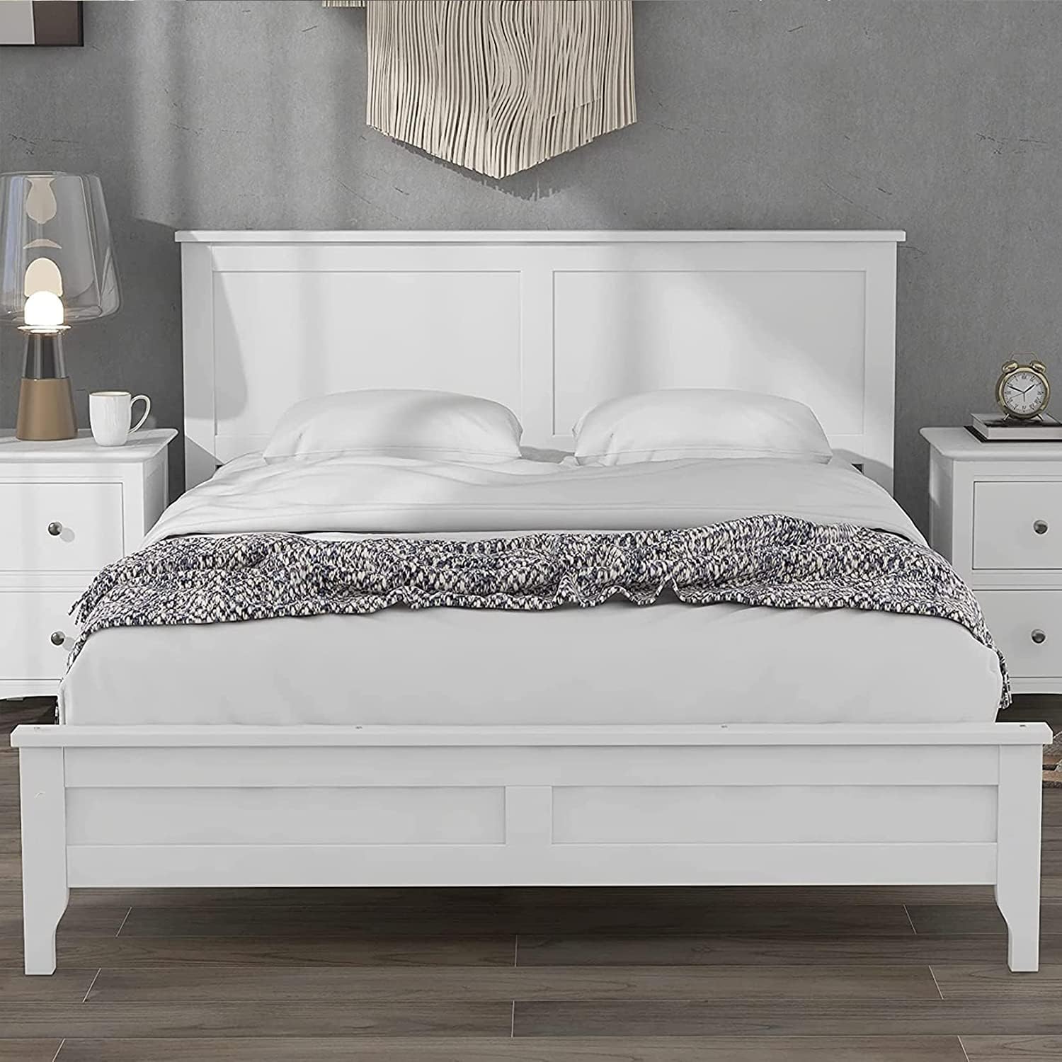 MERITLINE Full Size Platform Bed Frame with Headboard/Solid Wood Foundation with Wood Slat Support/No Box Spring Needed/Easy Assembly/Rustic Pine (Full, White)
